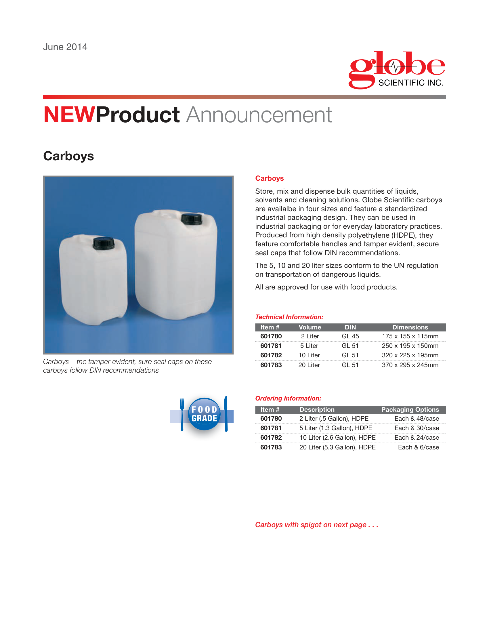 NPA Carboys – Globe Scientific