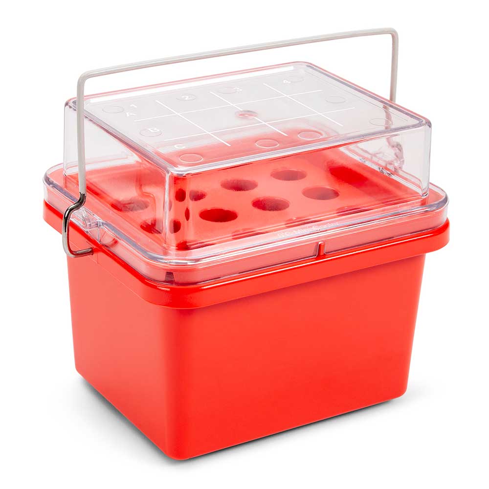 Mini Cooler, 0°C, 12-Place (3x4) for 15mL Tubes, Red – Globe Scientific