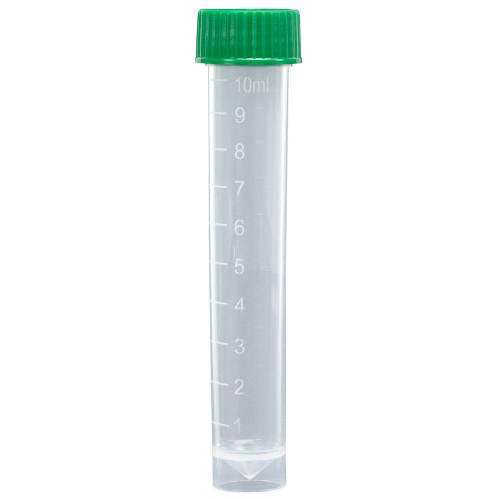 Transport Tube, 10mL, with Separate Green Screw Cap, PP, Conical Botto ...