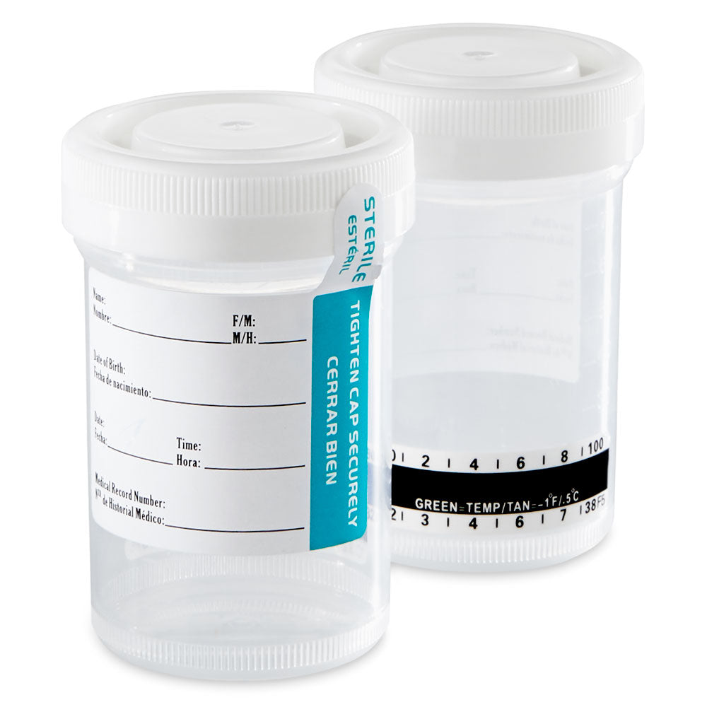 Drug Test Container, 90mL, with Attached White Screwcap, STERILE, Tab ...