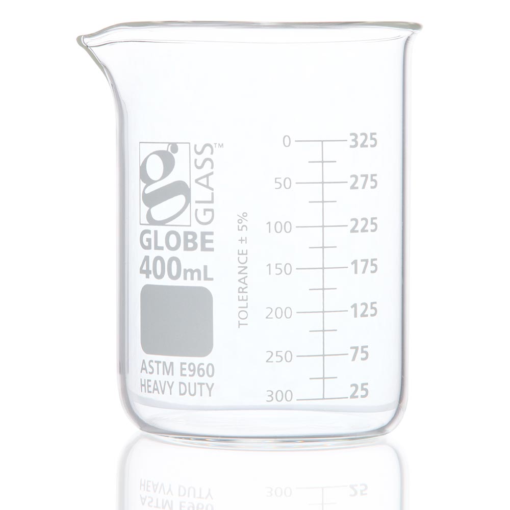 400mL Beaker, Globe Glass, Low Form Griffin Style, Heavy Duty, Dual Gr ...
